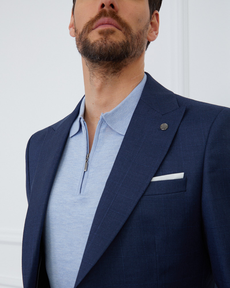 Exquisite Checked Navy Suit