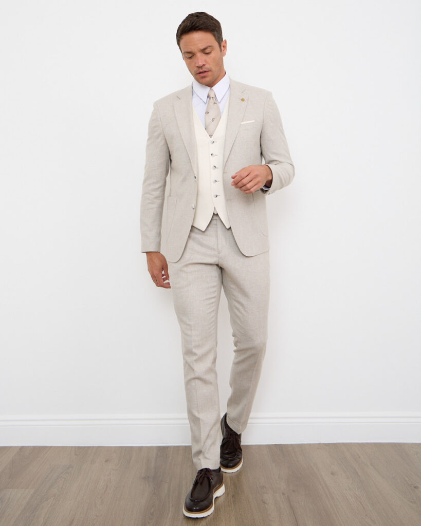 Beige Cadence Linen Suit