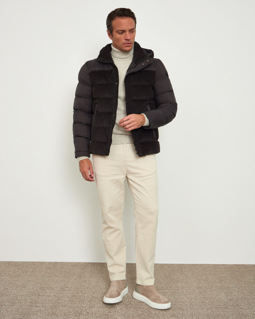 Olive Ribbed Puffer Jacket