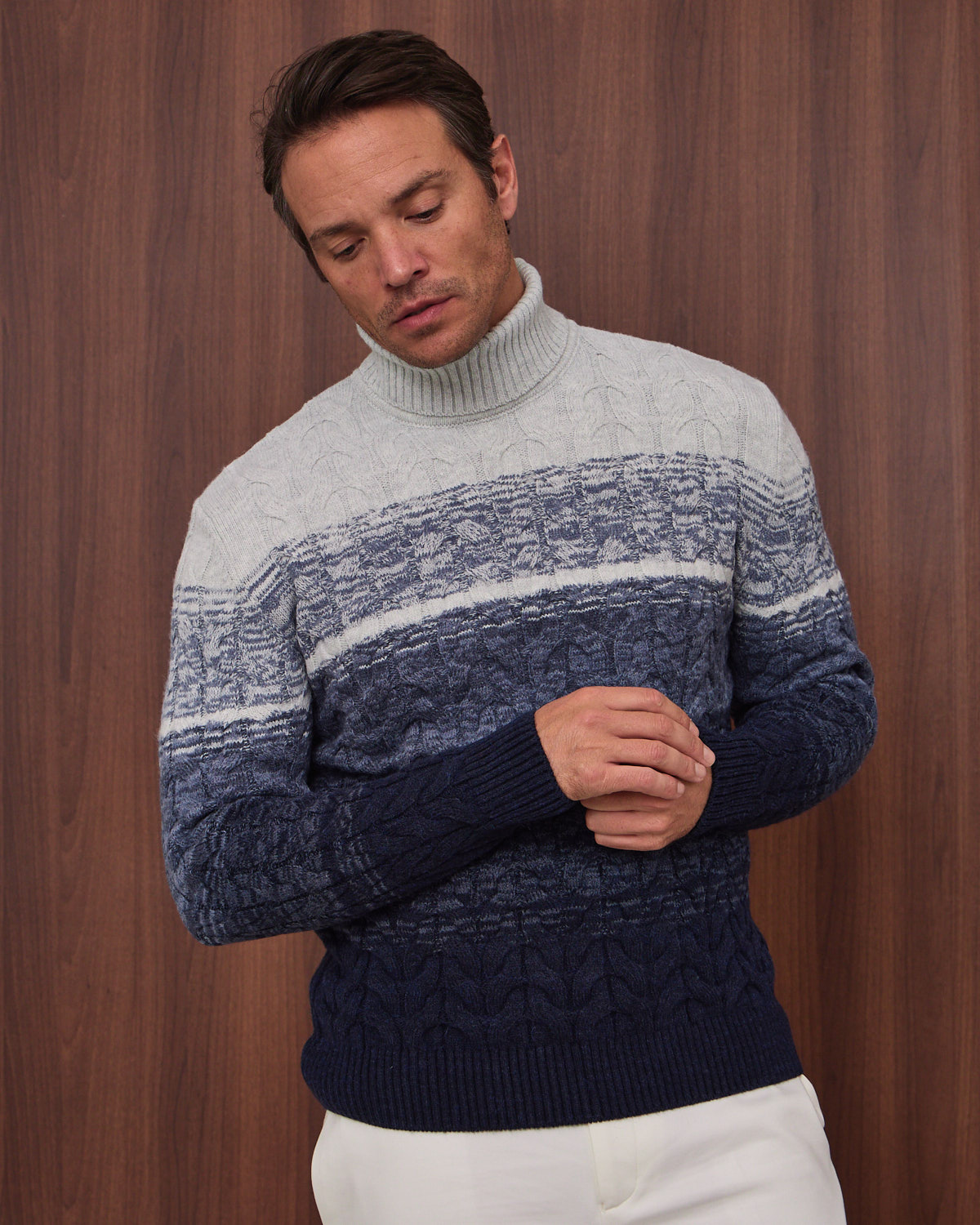 Indigo Wool Gradient Turtleneck Sweater